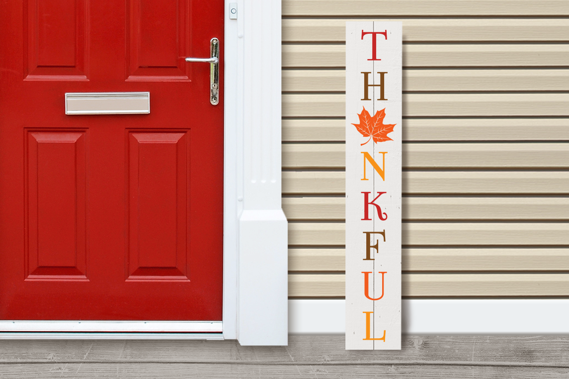 Thankful Thanksgiving Porch Sign with Maple Leaf SVG File Cutting Temp ...